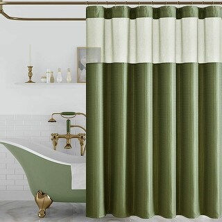 Waffle Weave Patchwork Shower Curtain Fabric Bathroom 70" x 72" Sage - Bed Bath & Beyond - 35924769